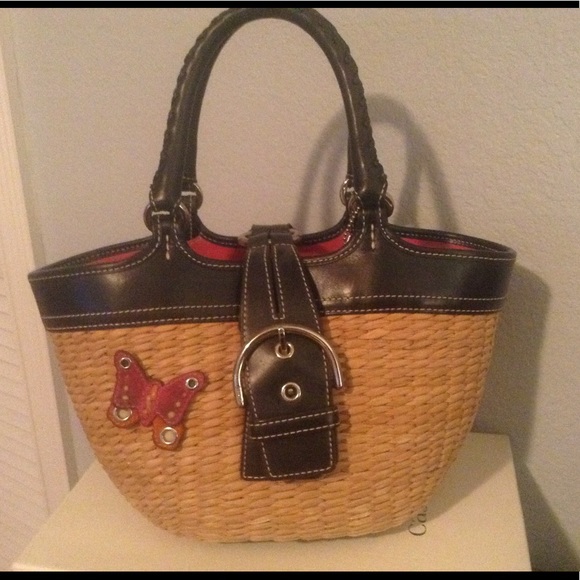 Coach | Bags | Coach Leather And Straw Bag | Poshmark